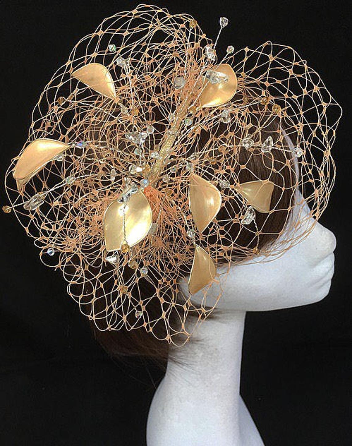 Peach Veiled Fascinator Peach Hat Mother of the Bride - Etsy