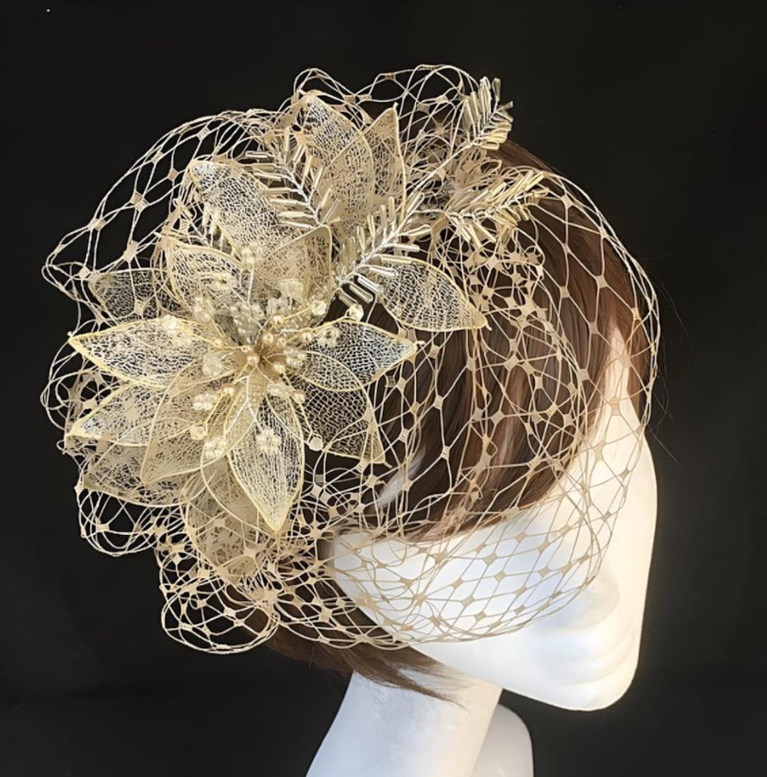 Gold Tiara Fascinator, Gold Veiled Fascinator, Gold Headband , UK ...