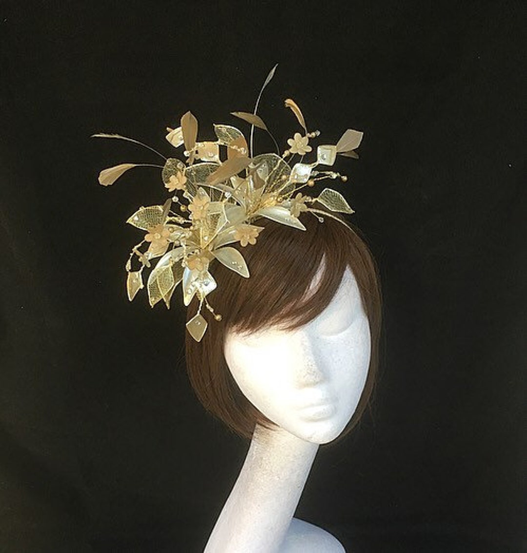 Gold Wedding Fascinator, Mother of the Bride Hat, Gold Veiled ...