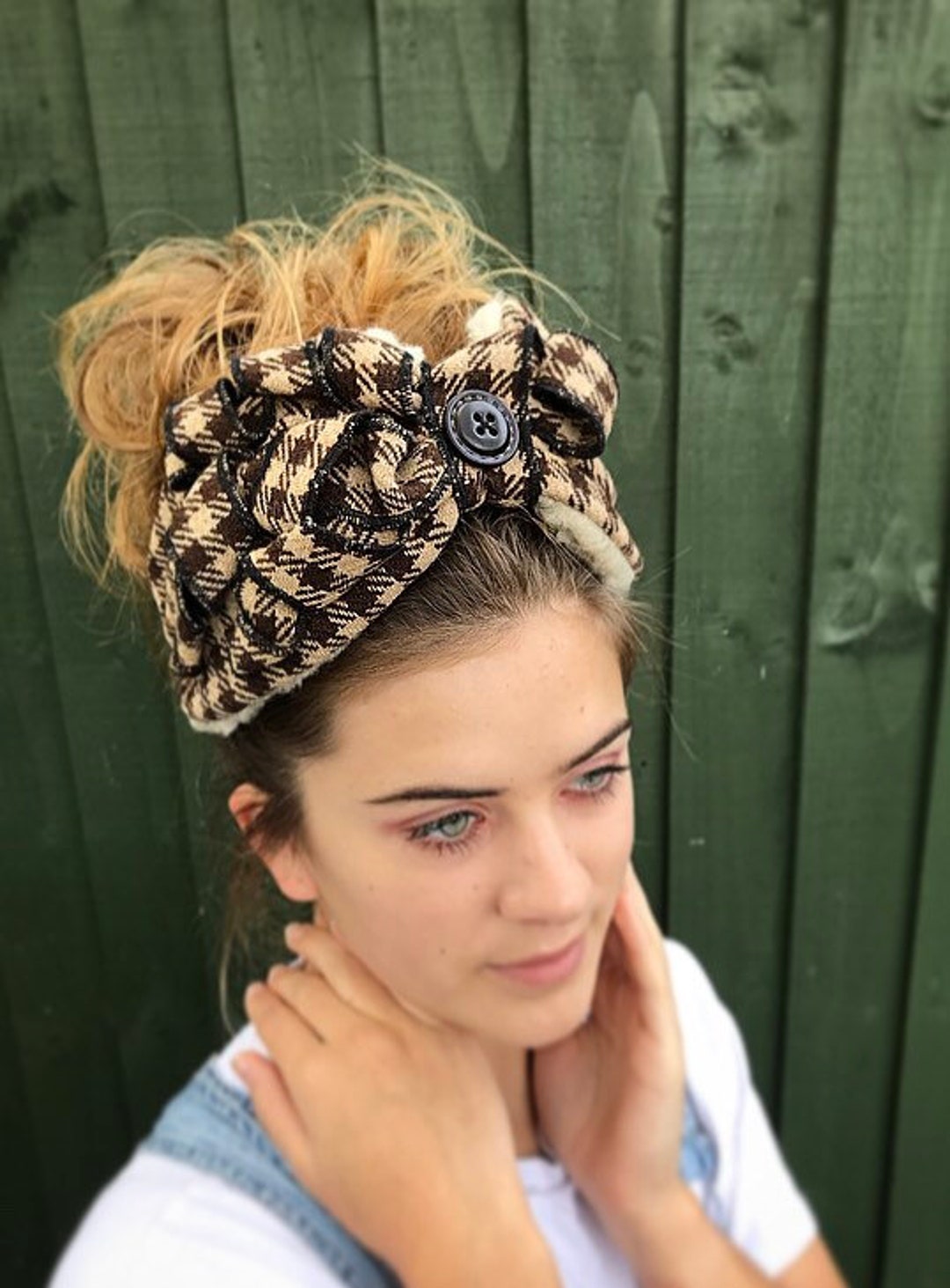 Checked Half Turban, Brown Tartan Turban Alice Band, 1940s Turban ...