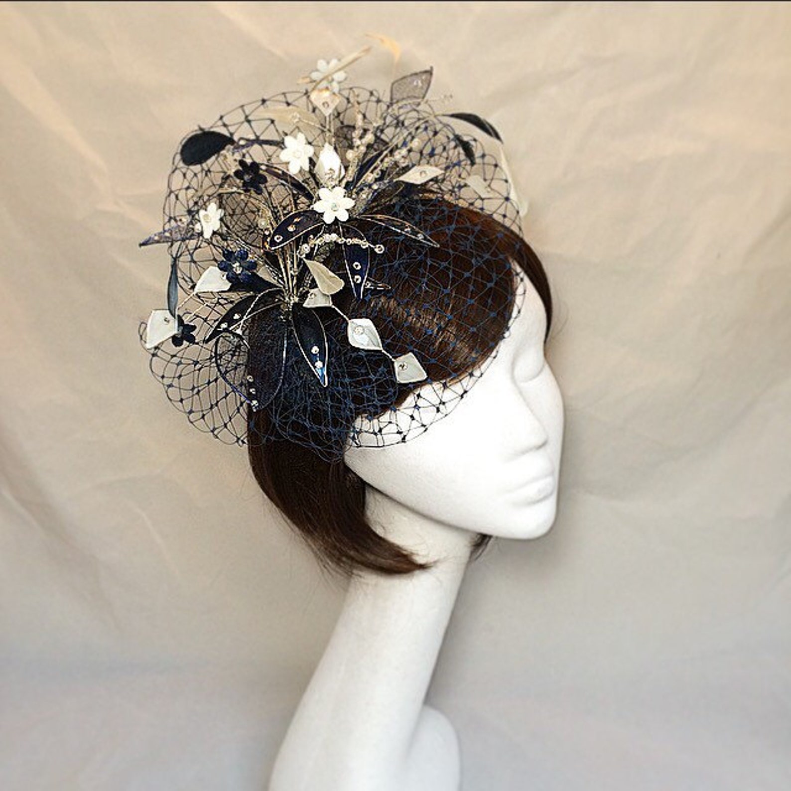 Navy Cream Fascinator, Ascot Hat, Mother of the Bride - Etsy