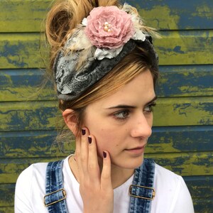 Grey Brocade Turban, Floral Half Turban, Turban, 1940s Turban ...