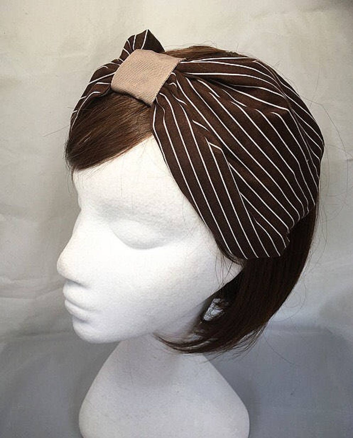 Striped Turban, Headscarf, Vintage Hairband, Brown Scarf, Headband ...