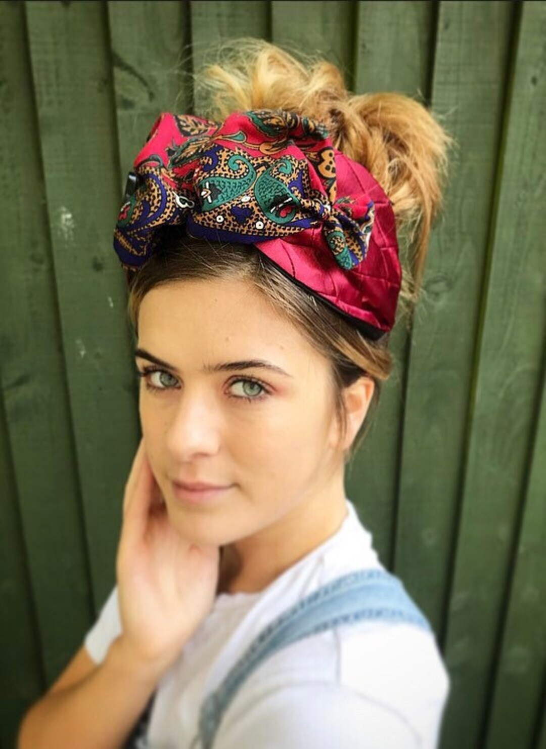 Red Boho Satin Turban, Red Paisley Half Turban, Alice Band, Vintage ...