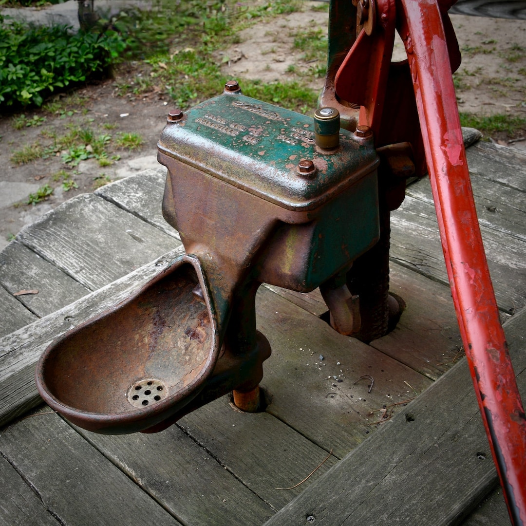 Rustic Wall Art - Old Fashioned Hand Water Pump - Rustic Green and Red ...