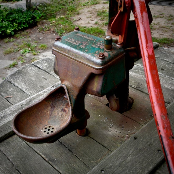 Color Country Art Wall Decor Old Fashioned Hand Water Pump Rustic Green ...