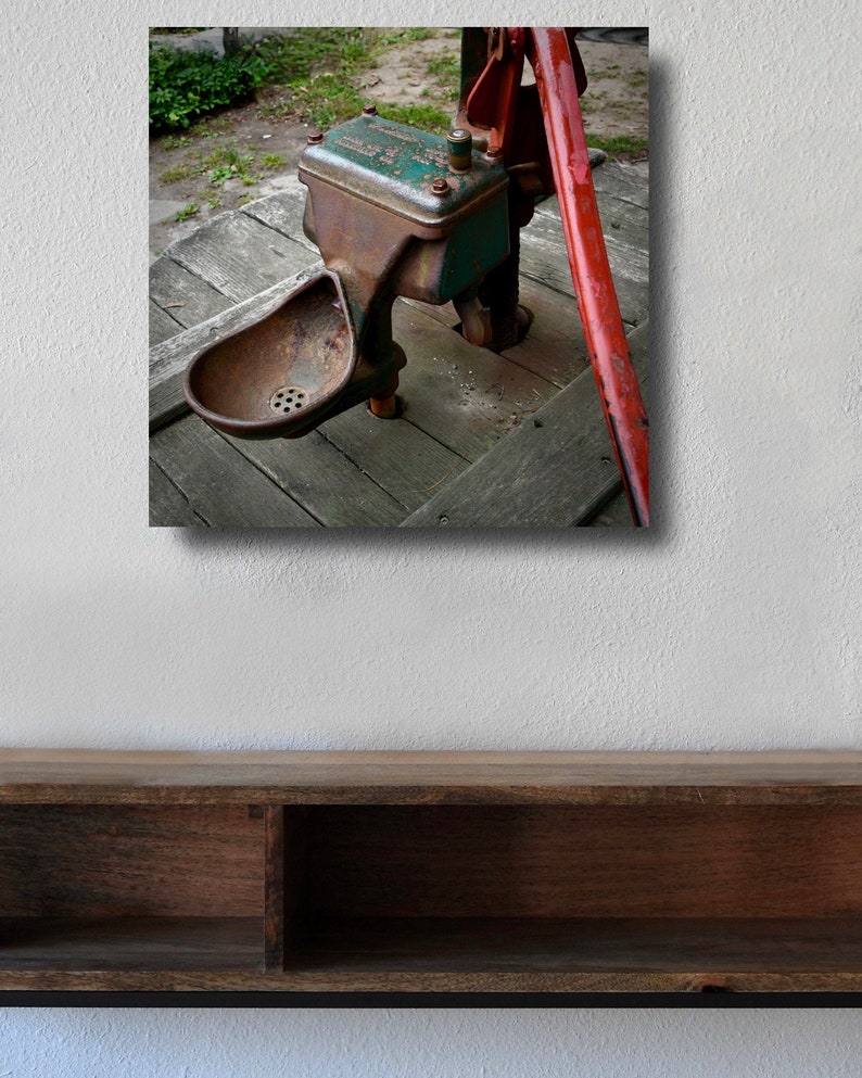 Rustic Wall Art Old Fashioned Hand Water Pump Rustic Green and Red ...