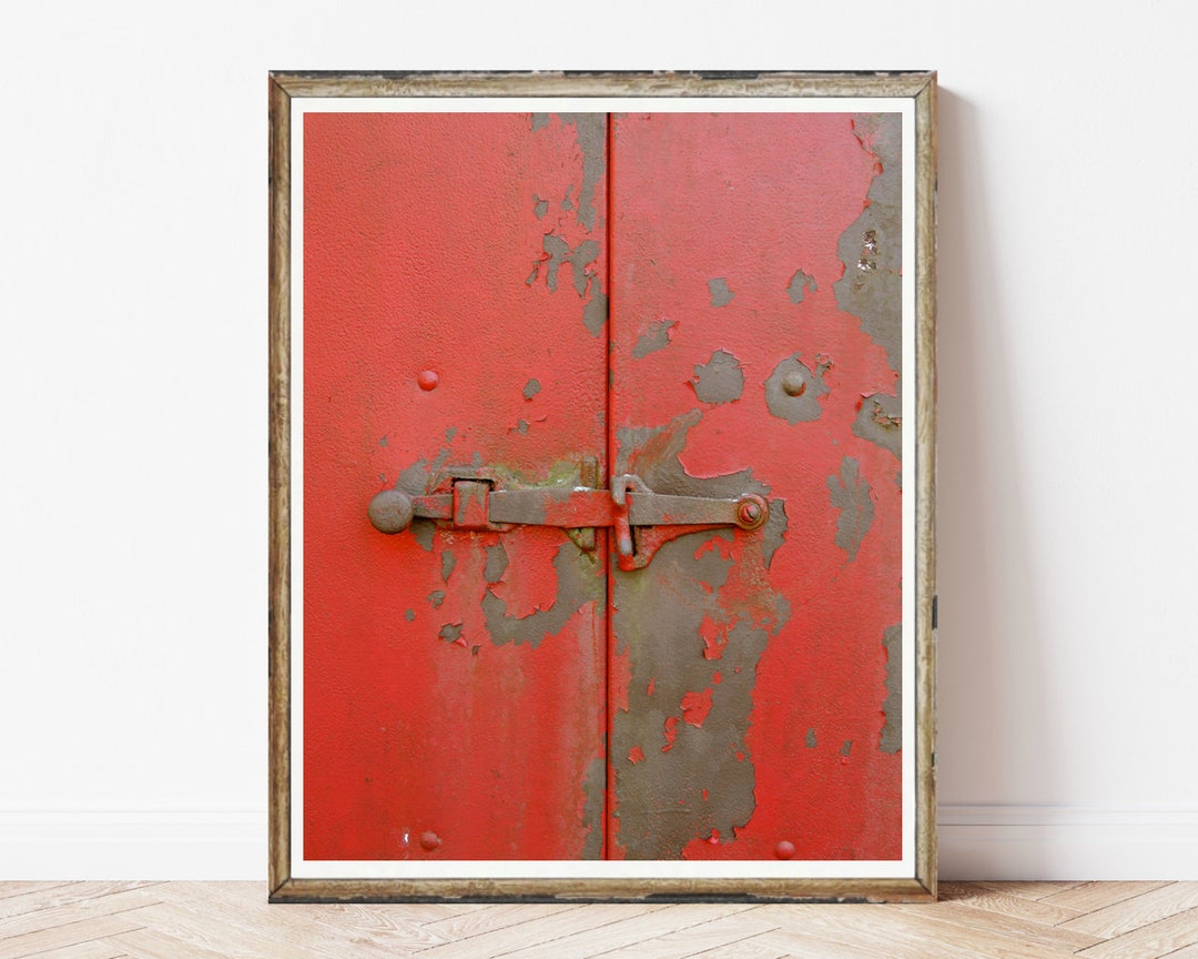 Old Latch - Rustic Wall Decor - Antique - Red Rusty Door Photography ...