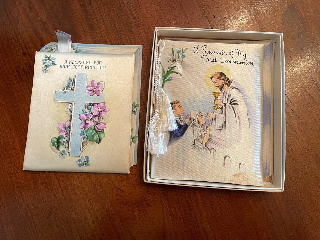 Two Vintage Religious Cards/booklets, Confirmation & Communion, Puffy ...