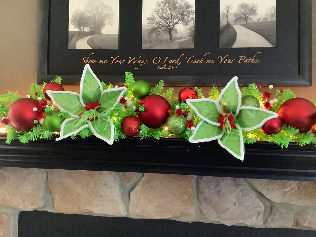 Christmas Garland, Lime and Red Christmas, Mantle Decor, Lime Garland ...