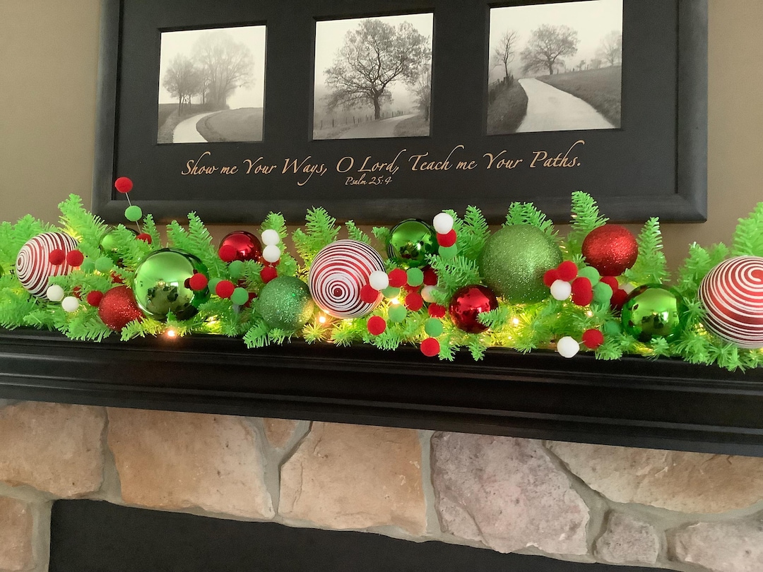 Christmas Garland, Lime and Red Christmas, Mantle Decor, Lime Garland ...