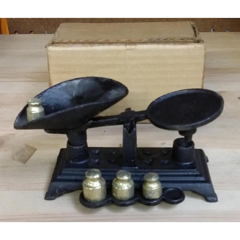 1970s Cast Iron Miniature Balance Scale With Brass Weights-new NOS - Etsy