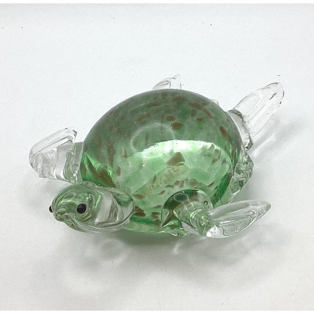 Lenox Art Glass Sea Turtle Figurine Paperweight With Box-clear-green - Etsy