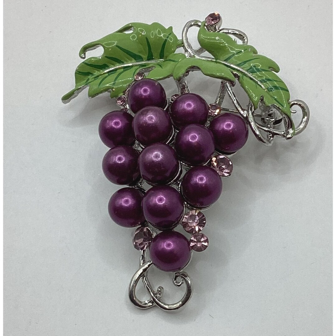 1980s Concord Grape Cluster Brooch Pin Enamel Leaves Rhinestones ...