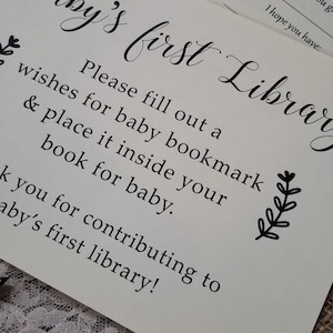 Baby's First Library 5x7 Sign - Bring a Book Baby Shower - Book Request ...