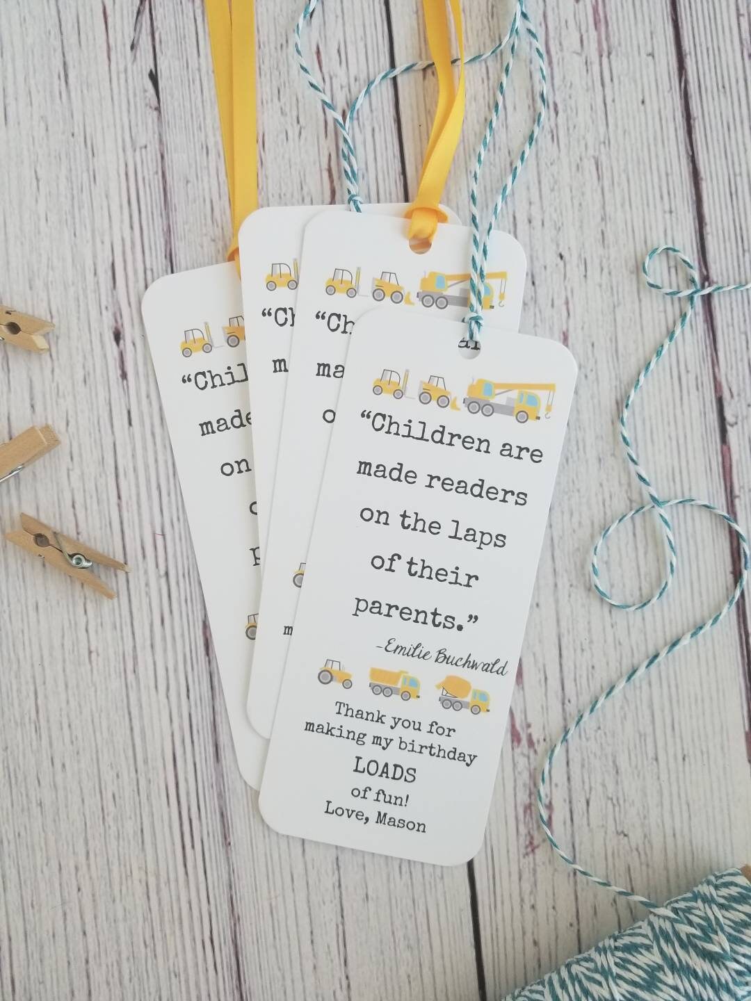 Set of 8 Handmade Construction Truck Theme Bookmark Favors - Children ...