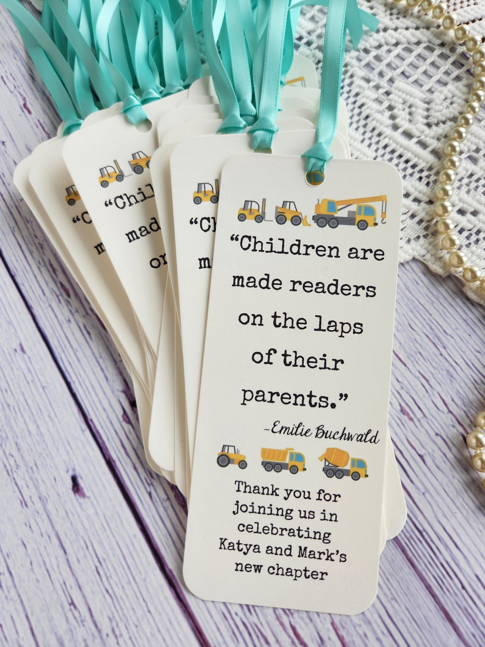 Set of 8 Handmade Construction Truck Theme Bookmark Favors Children ...