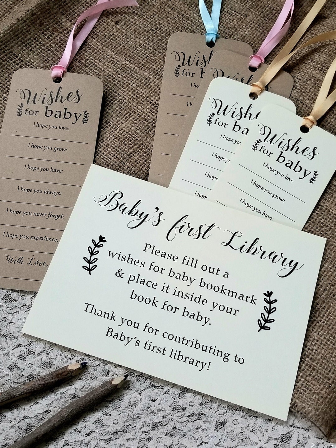 Baby's First Library 5x7 Sign - Bring a Book Baby Shower - Book Request ...