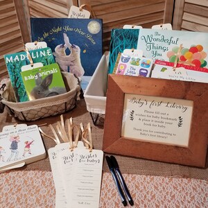 Baby's First Library 5x7 Sign - Bring a Book Baby Shower - Book Request ...