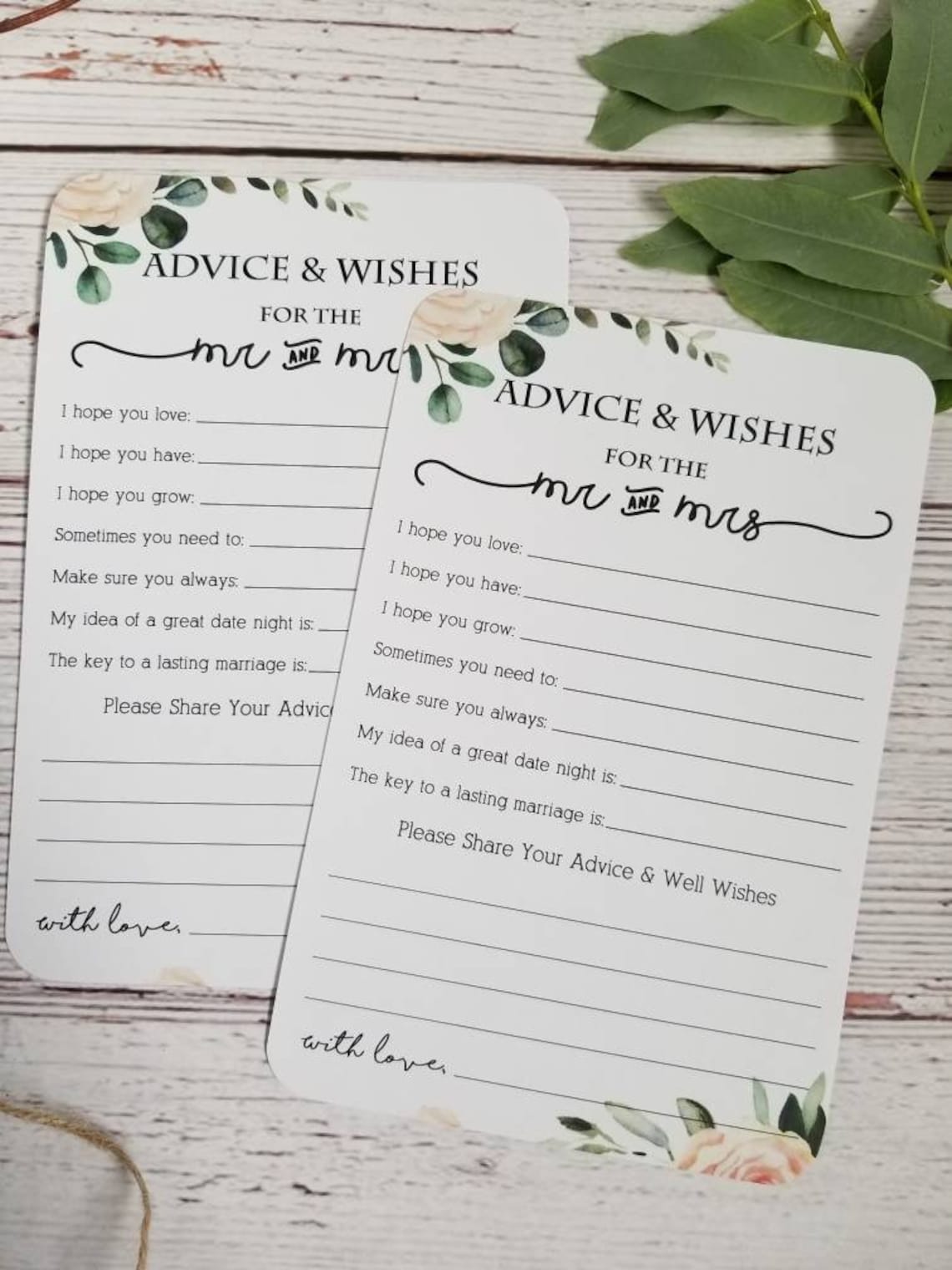 Set of 12 Handmade Bridal Shower or Wedding Advice Cards / Wedding ...