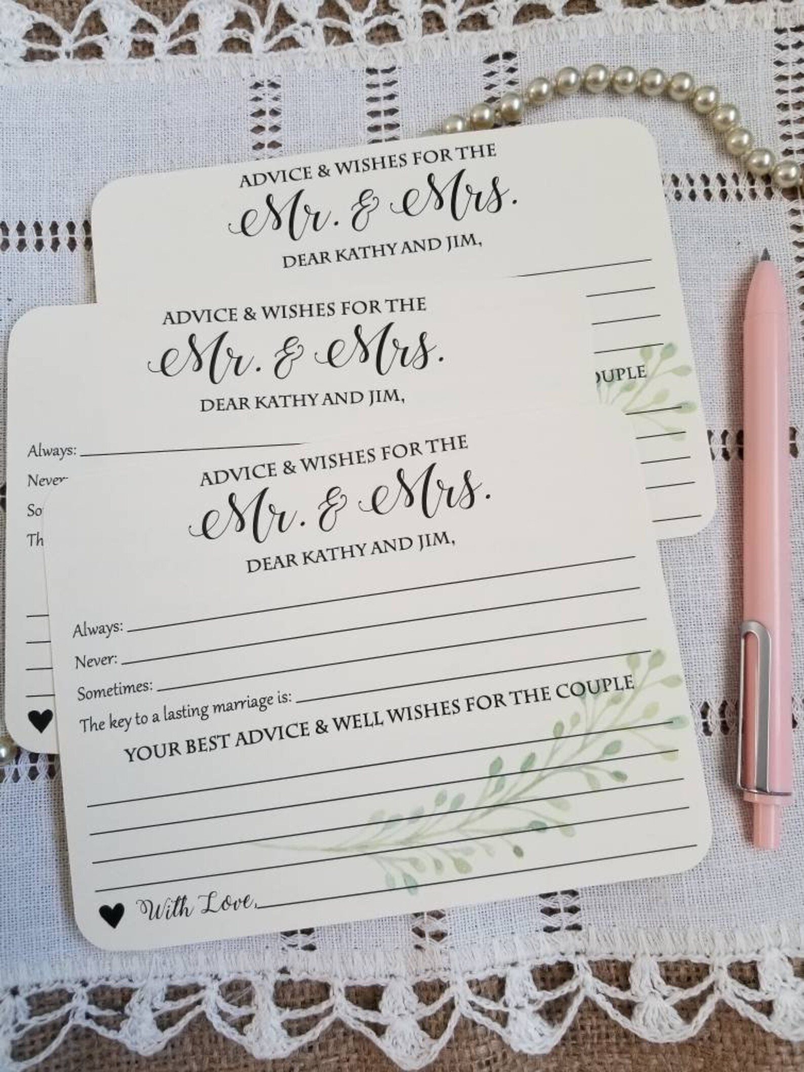 Set of 12 Personalized Bridal Shower or Wedding Wish Cards / Wedding ...