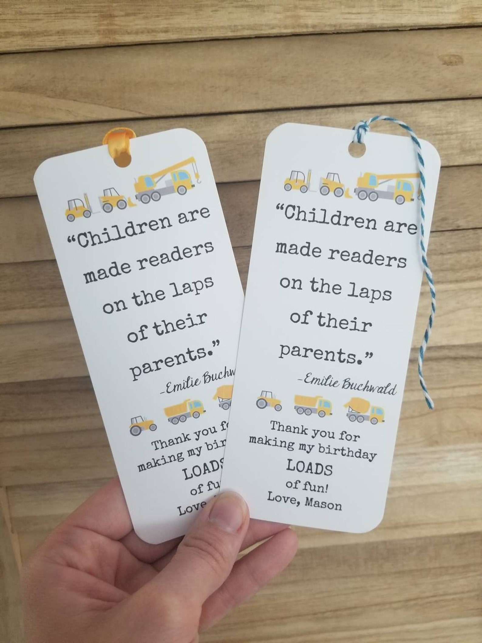 Set of 8 Handmade Construction Truck Theme Bookmark Favors Children ...