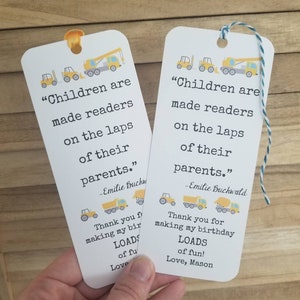 Set of 8 Handmade Construction Truck Theme Bookmark Favors - Children ...