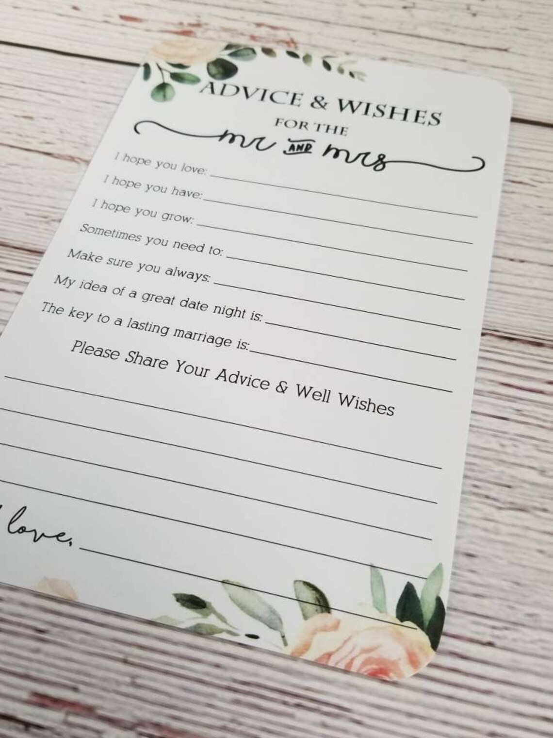 Set of 12 Handmade Bridal Shower or Wedding Advice Cards / Wedding ...
