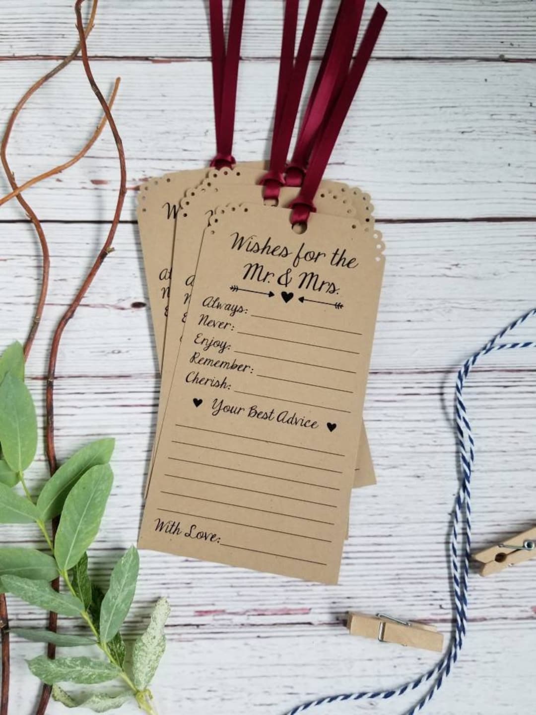 Set of 12 Bridal Shower or Wedding Wishing Tree Tags / Advice Tags ...