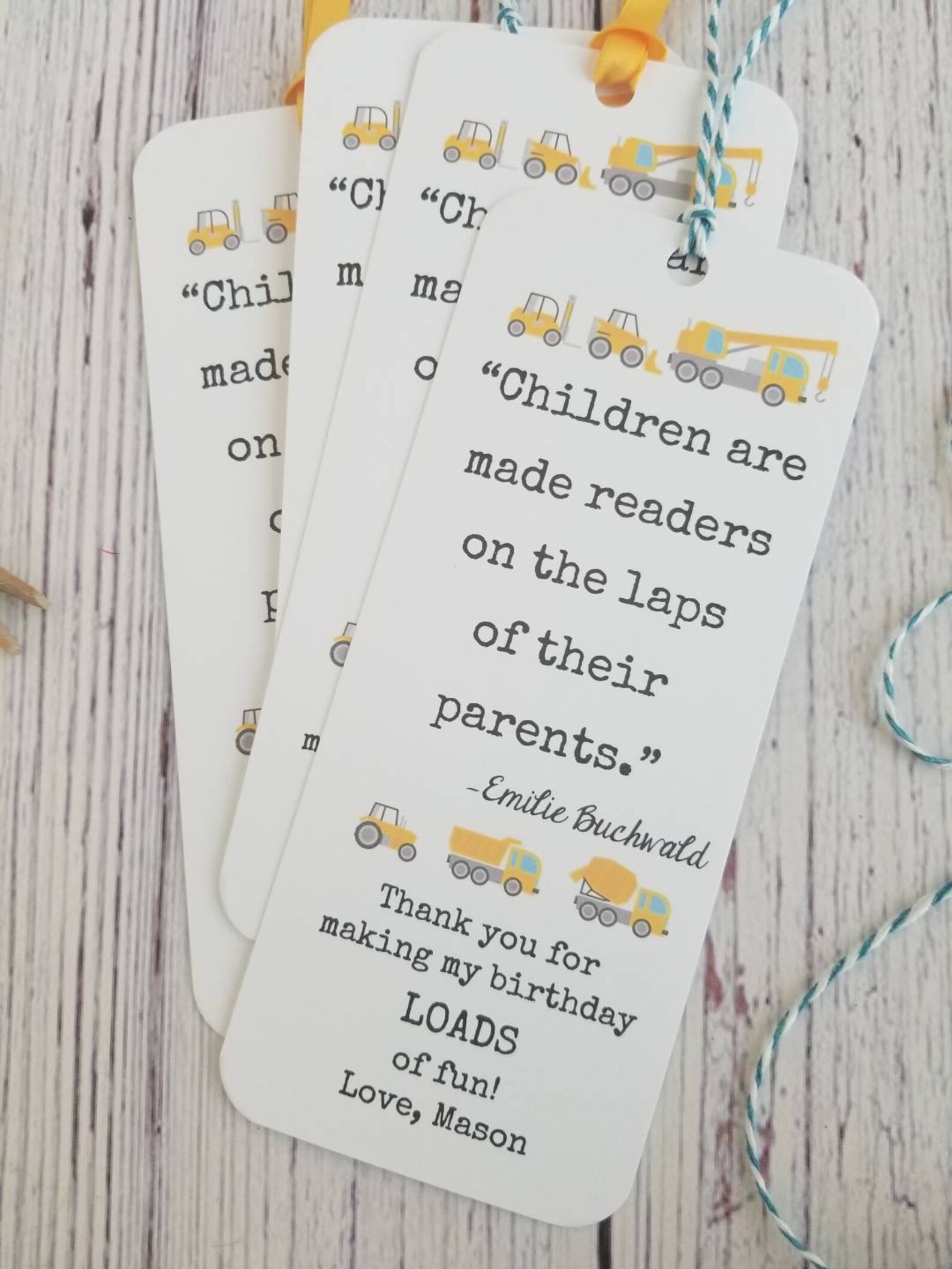 Set of 8 Handmade Construction Truck Theme Bookmark Favors Children ...