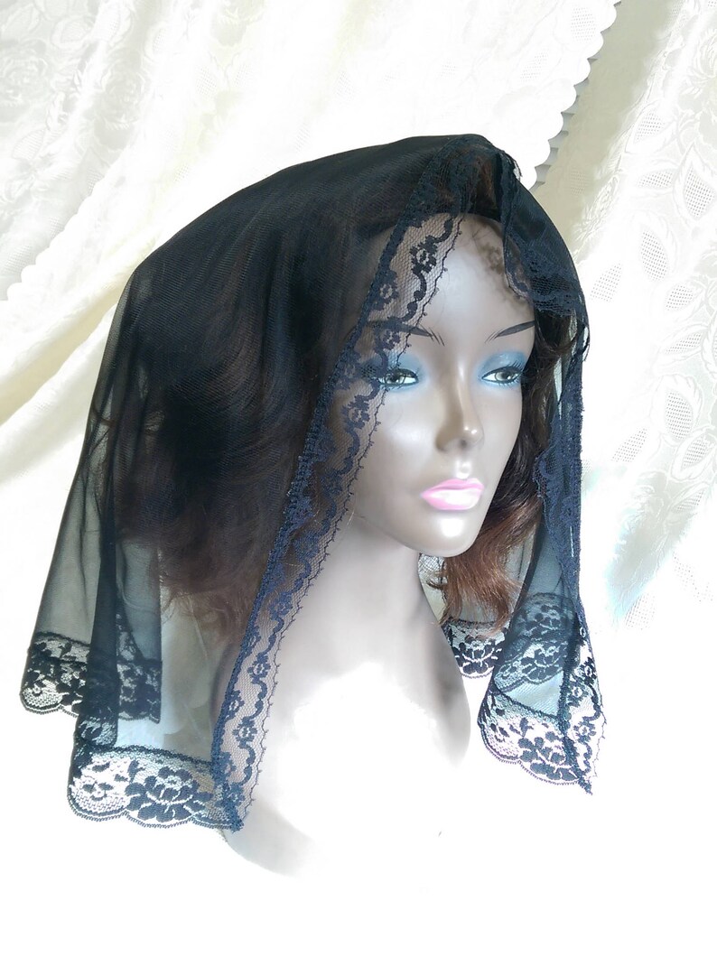 Black Mourning Funeral Scarf/veil Sheer Nylon Lace Face - Etsy
