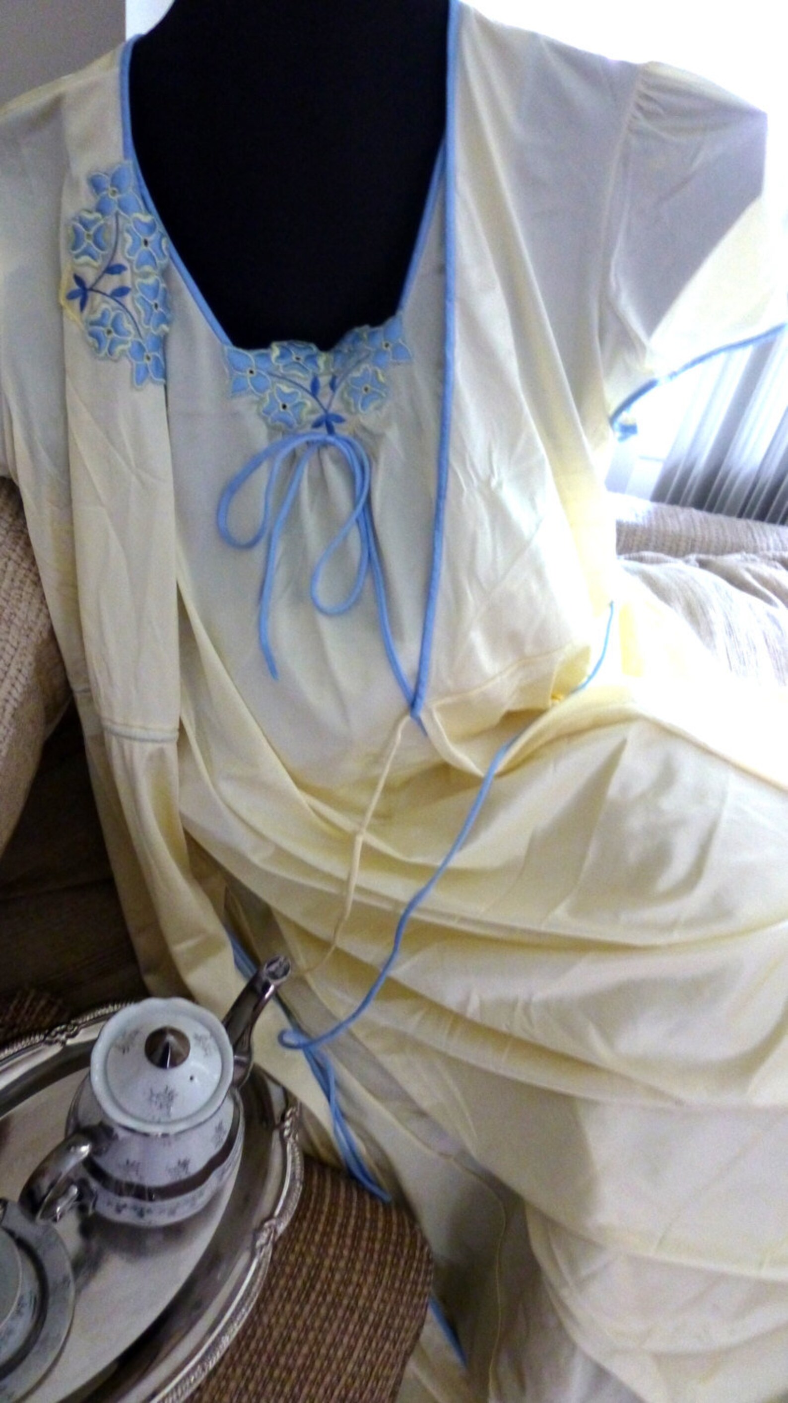 Robe and Gown Set, Satin Boudoir Lingerie, 2 Piece Bride's Night Set ...