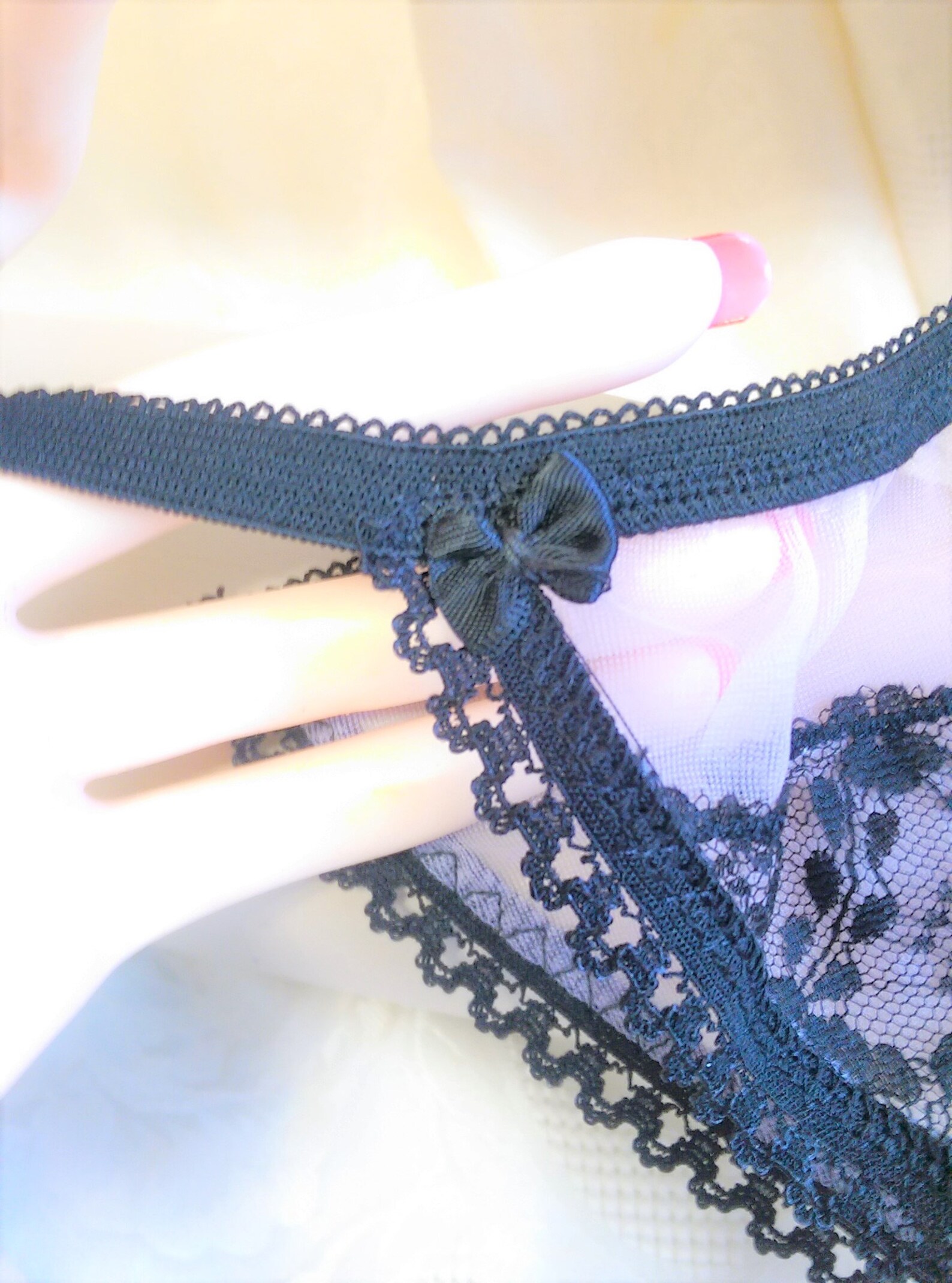 Sheer Pink And Black Lace Panties Sexy Seamless String Etsy