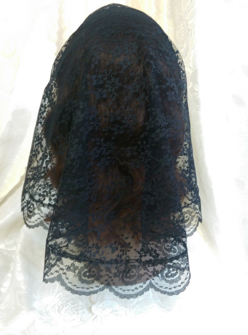 Black Lace Mantilla, Sheer Head Scarf, Veil for Funeral or Church ...