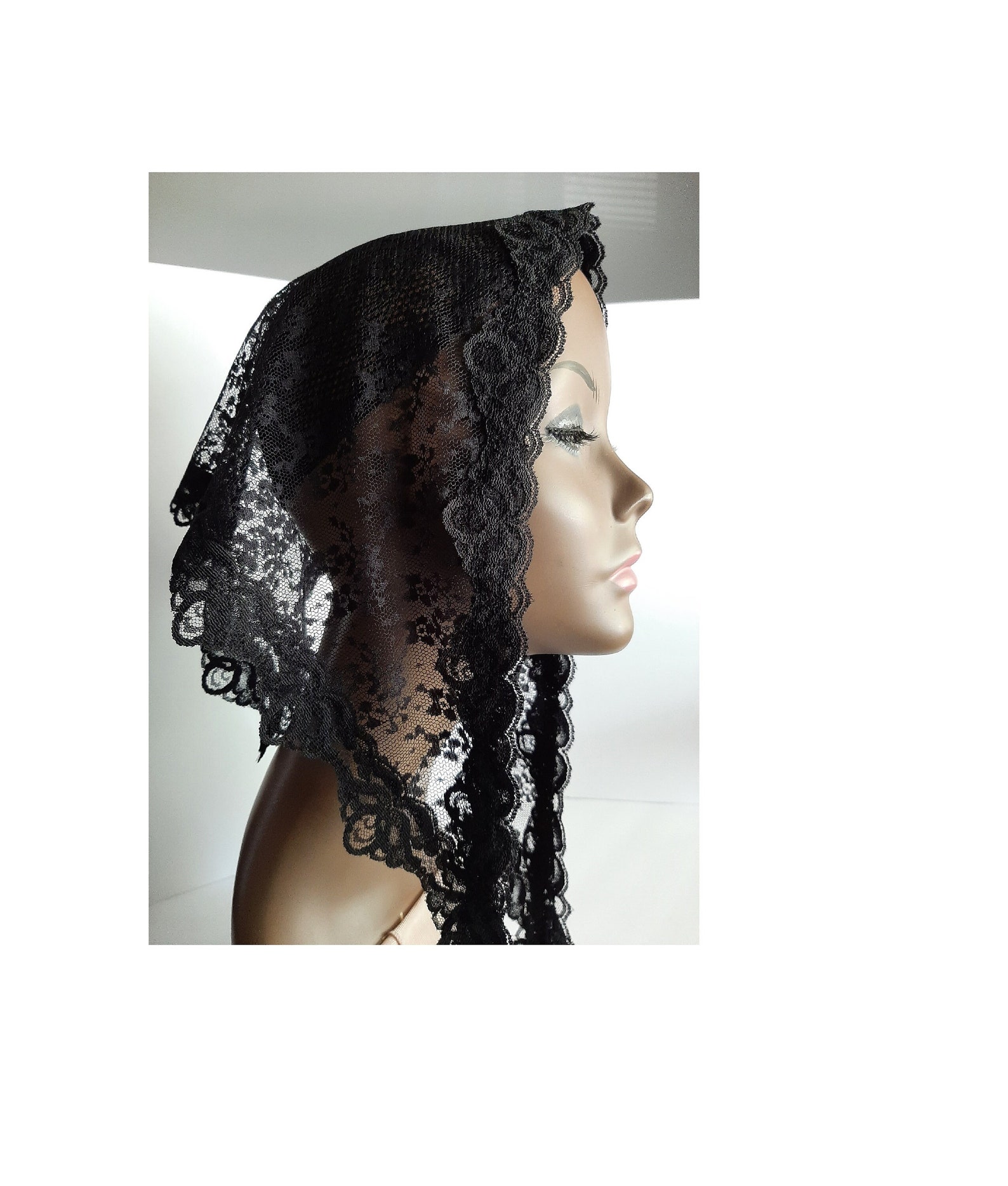 Lace Mantilla, Catholic Head Covering, Small Triangle Chapel Scarf ...