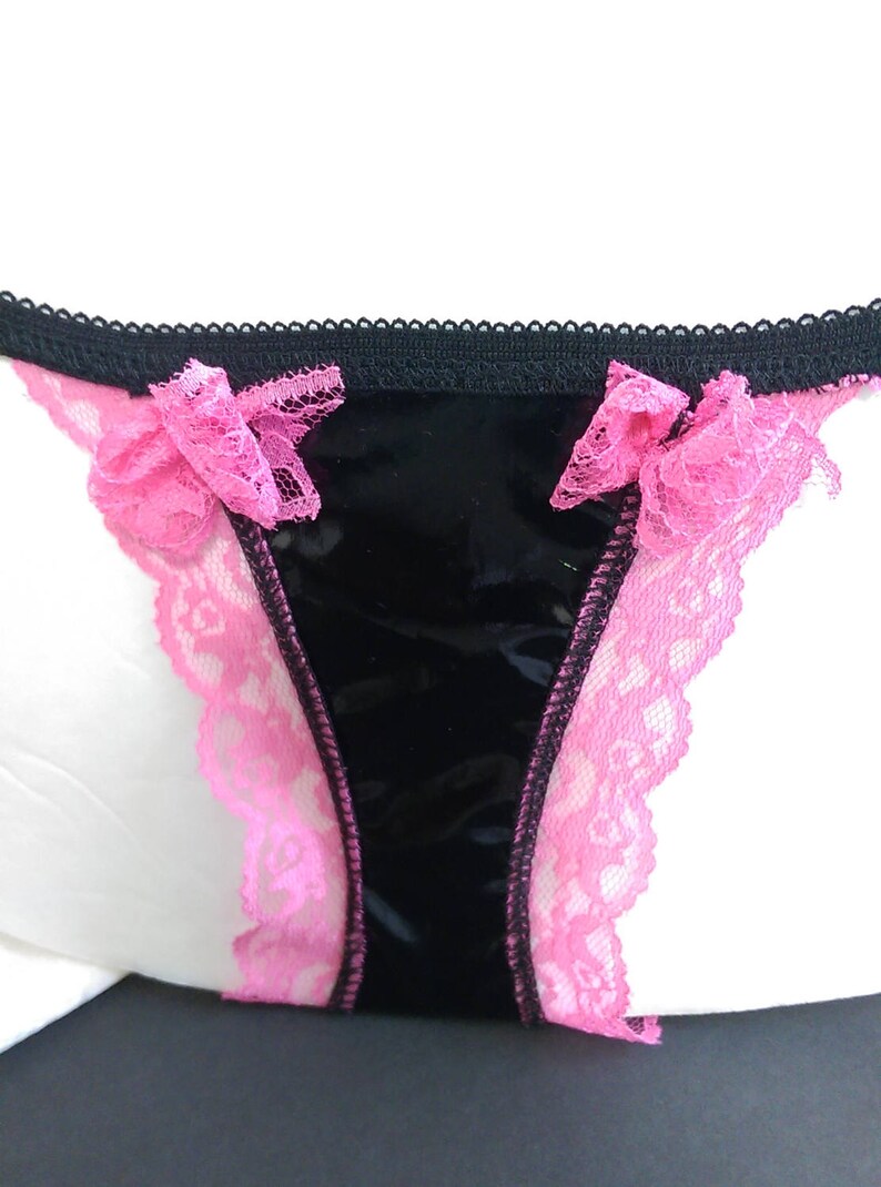 Sexy Patent Leather Pink Lace Panties Womens Black Shiny Etsy