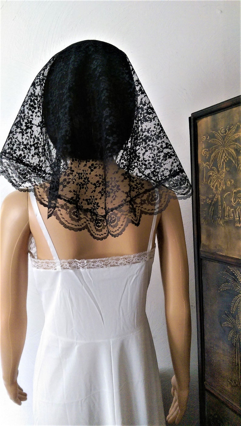 Black Lace Mantilla, Sheer Head Scarf, Veil for Funeral or Church ...