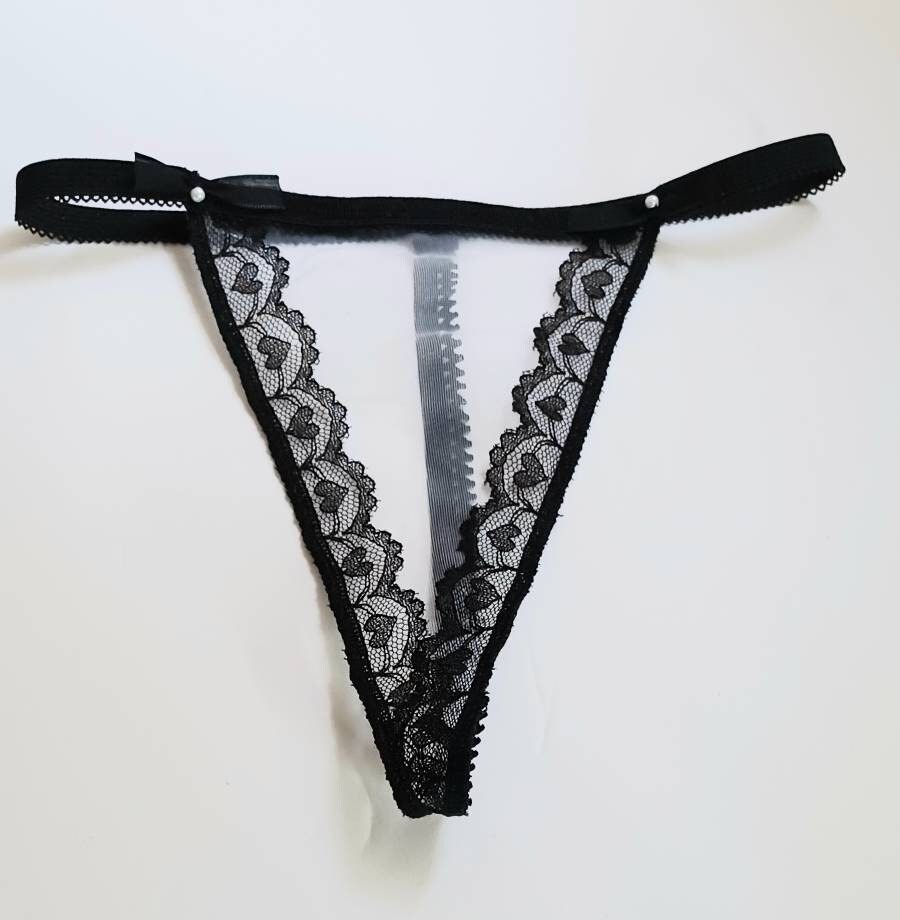 See Through G String T For Her White Wedding Night Lingerie Open Crotch Handmade Panty
