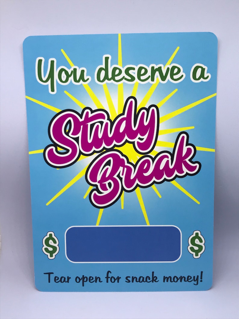 College Care Package Money Holder Card, Student "study Break" Gift ...