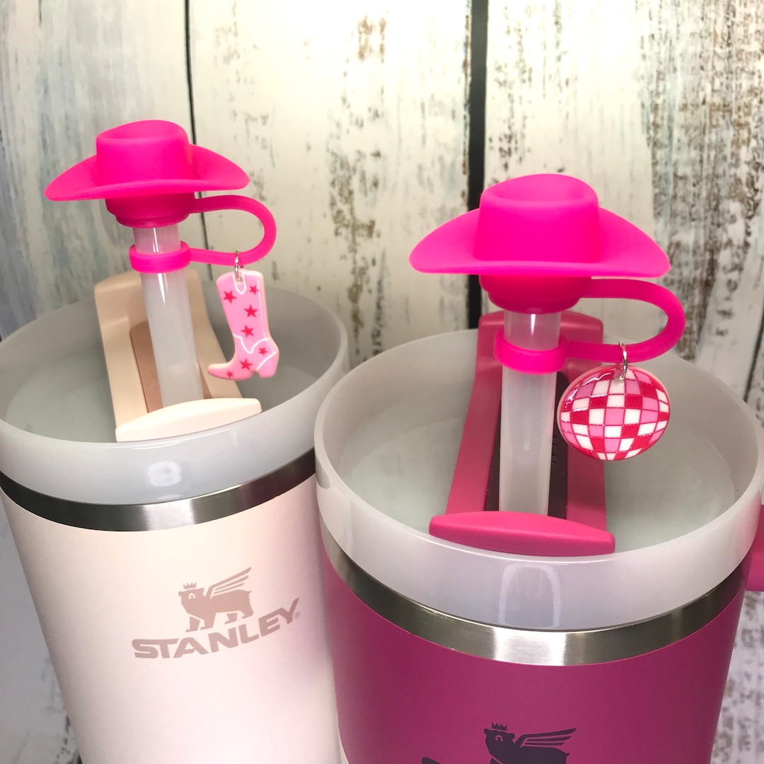 Stanley Accessory Straw Cover HOT PINK Cowgirl Hat W/ Disco Ball or ...