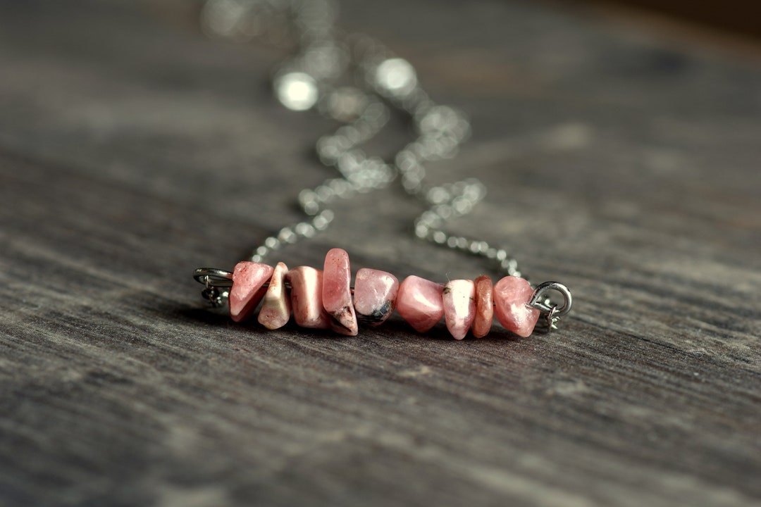 Delicate Silver Necklace Rhodonite Splinters Old Pink - Etsy