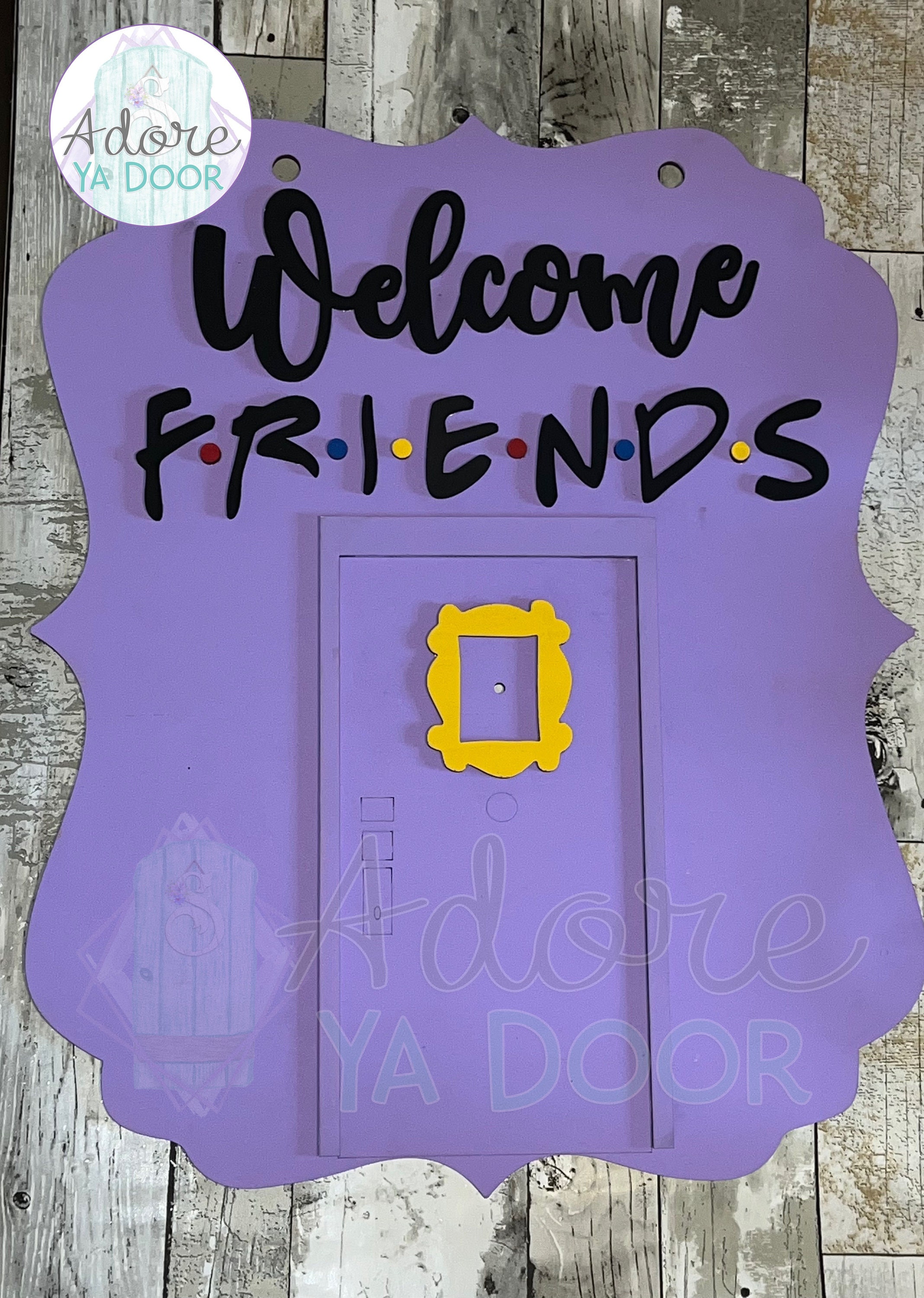 Welcome FRIENDS Door Hanger, Welcome Frame Friends, Friends Purple Door ...