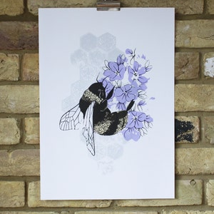 Bee Print - Limited Edition Screen Print - Bumble Bee Artwork - Bee and ...