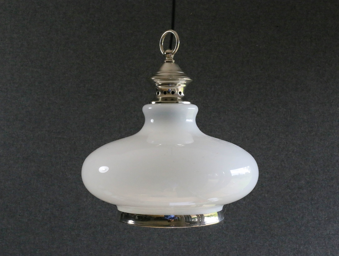 Antique French Semi Round Ceiling Light in White Glass With Silver ...