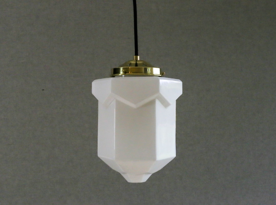 Antique French Skyscraper Ceiling Light in White Glass, French Pendant ...