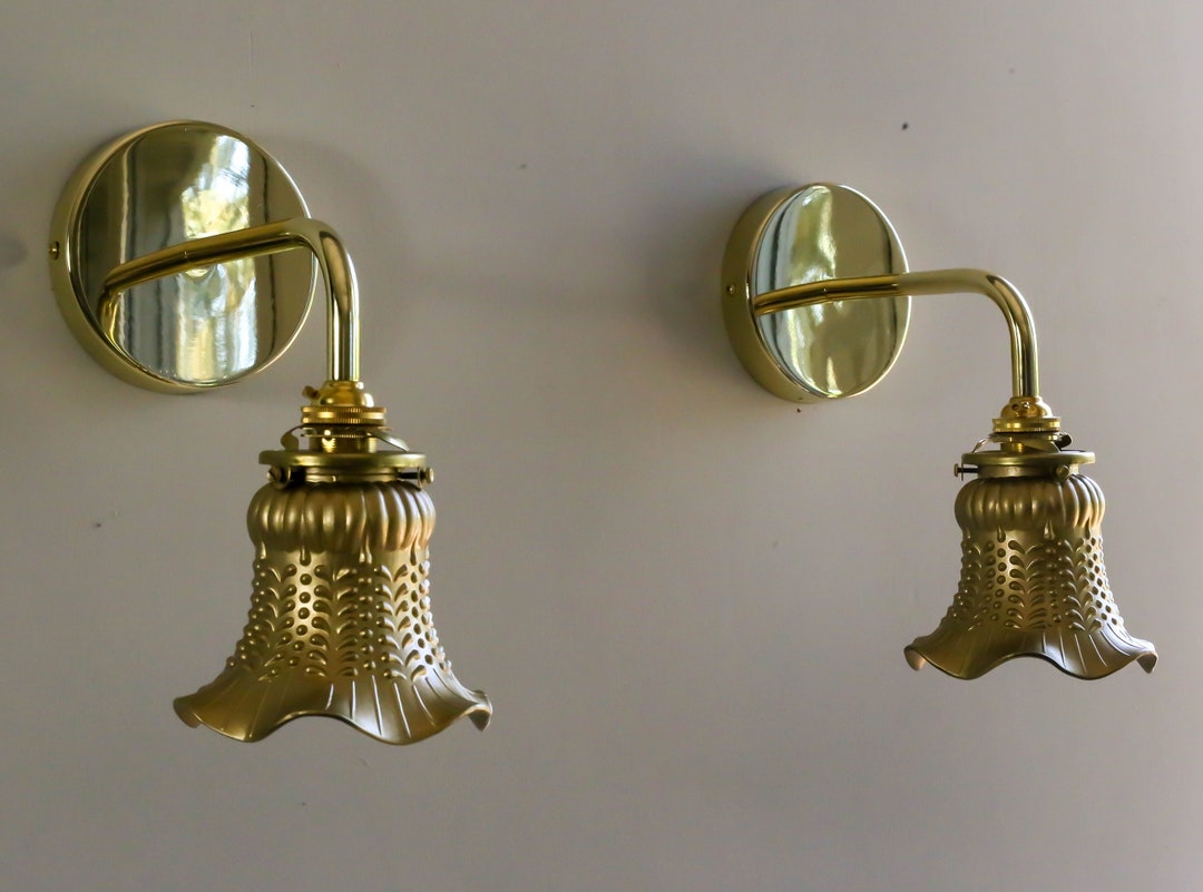 Set of 2 Antique French Wall Mounted Sconces Lights in Gold Painted ...
