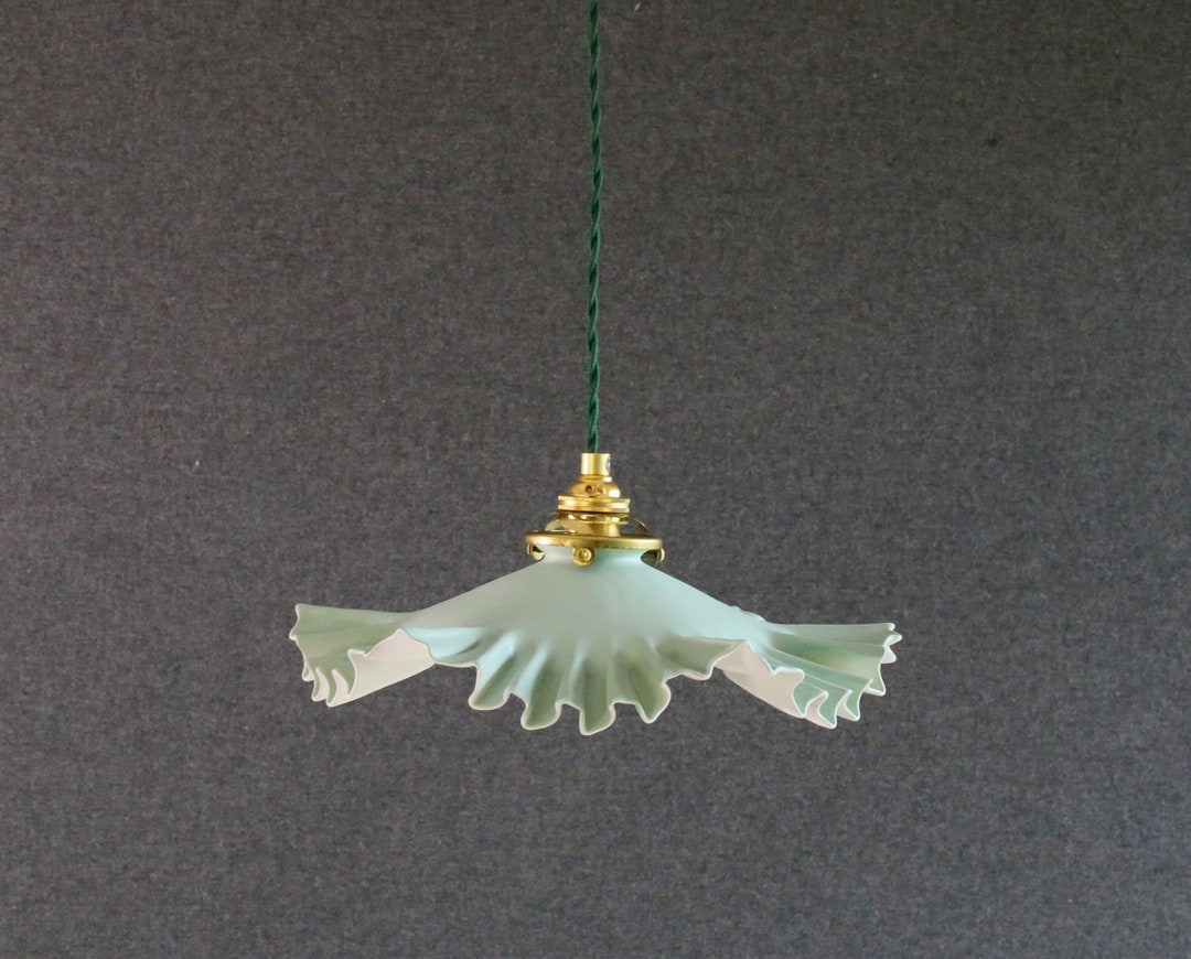 Antique French Ceiling Light in White and Gold Painted Glass, Upcycled ...