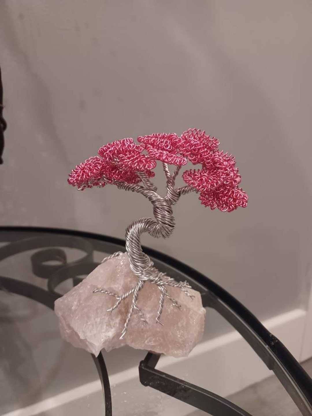 Pink and Silver Wire Tree on Rose Quartz - Etsy