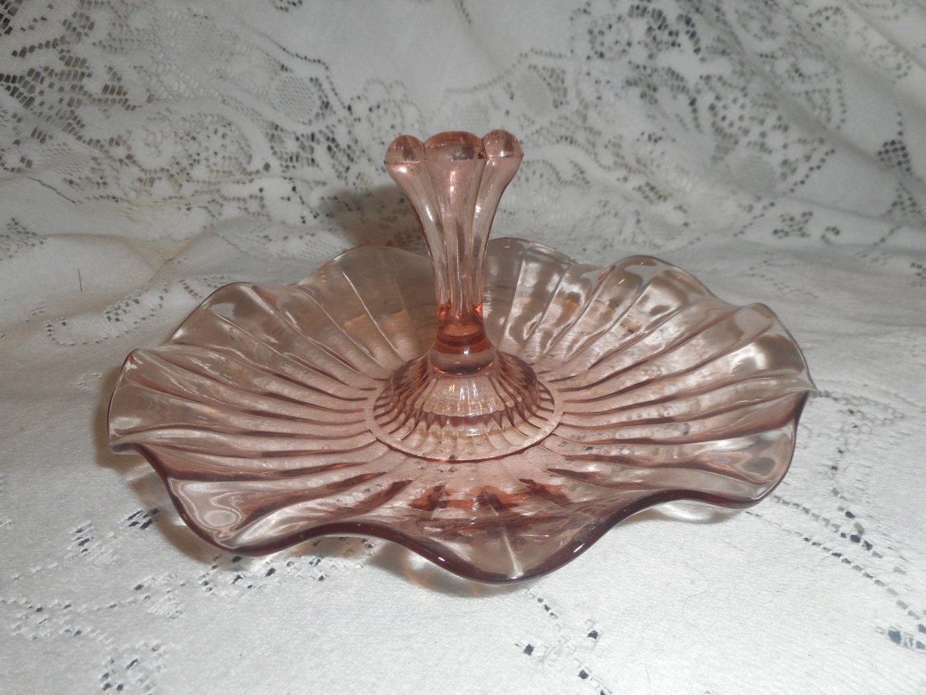 Vintage Pink Glass Dish Glass Serve Ware Depression Glass Ruffled Glass ...