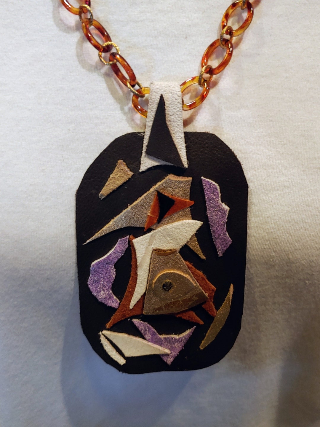 Leather Pendant Necklace Statement Fashion Artisan Necklace - Etsy